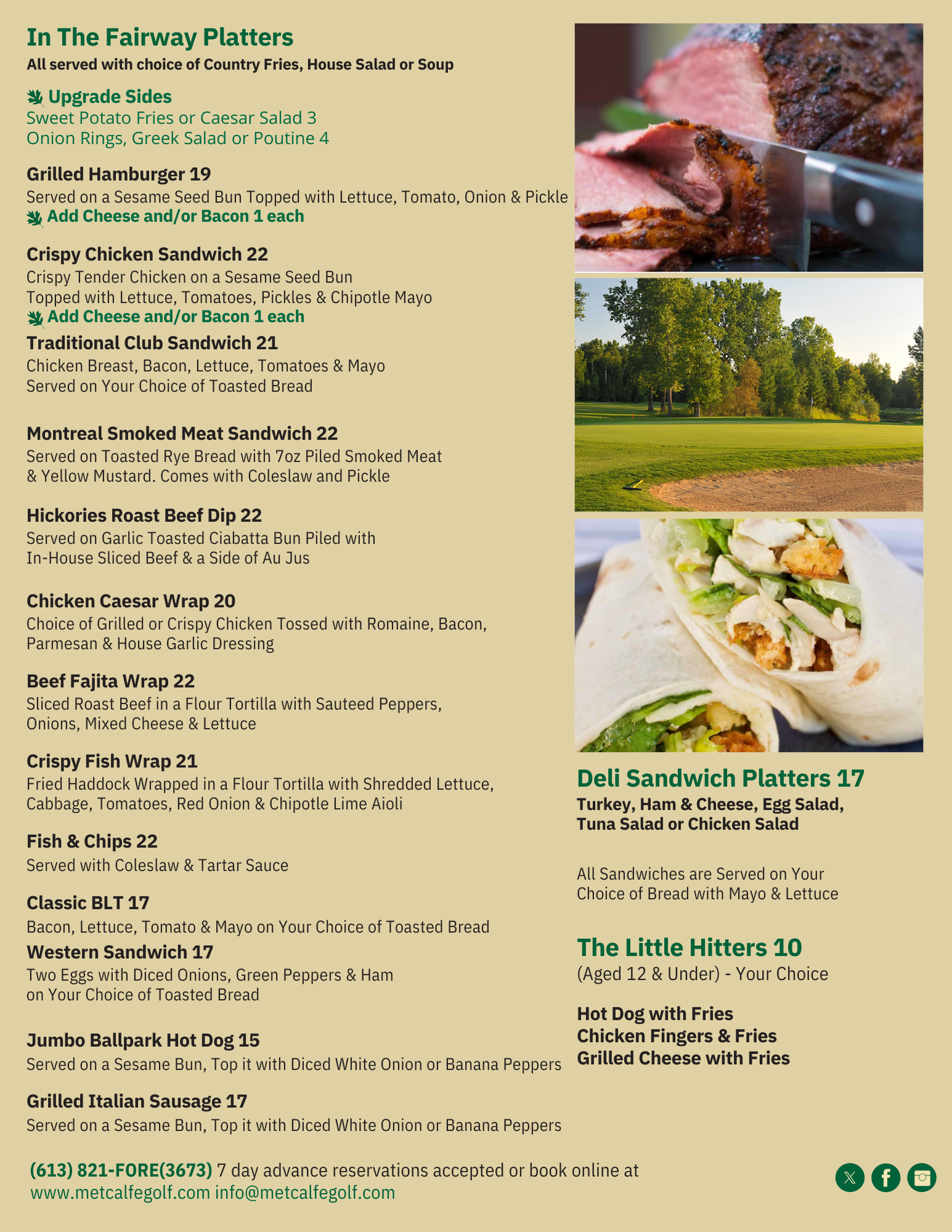 A La Carte Menu - Metcalfe Golf Club
